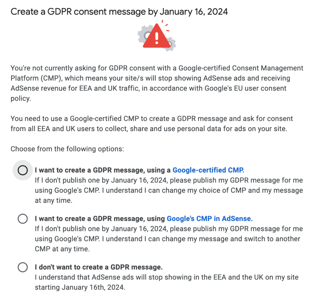 Create a GDPR Message – Google Adsense – Start Small Media